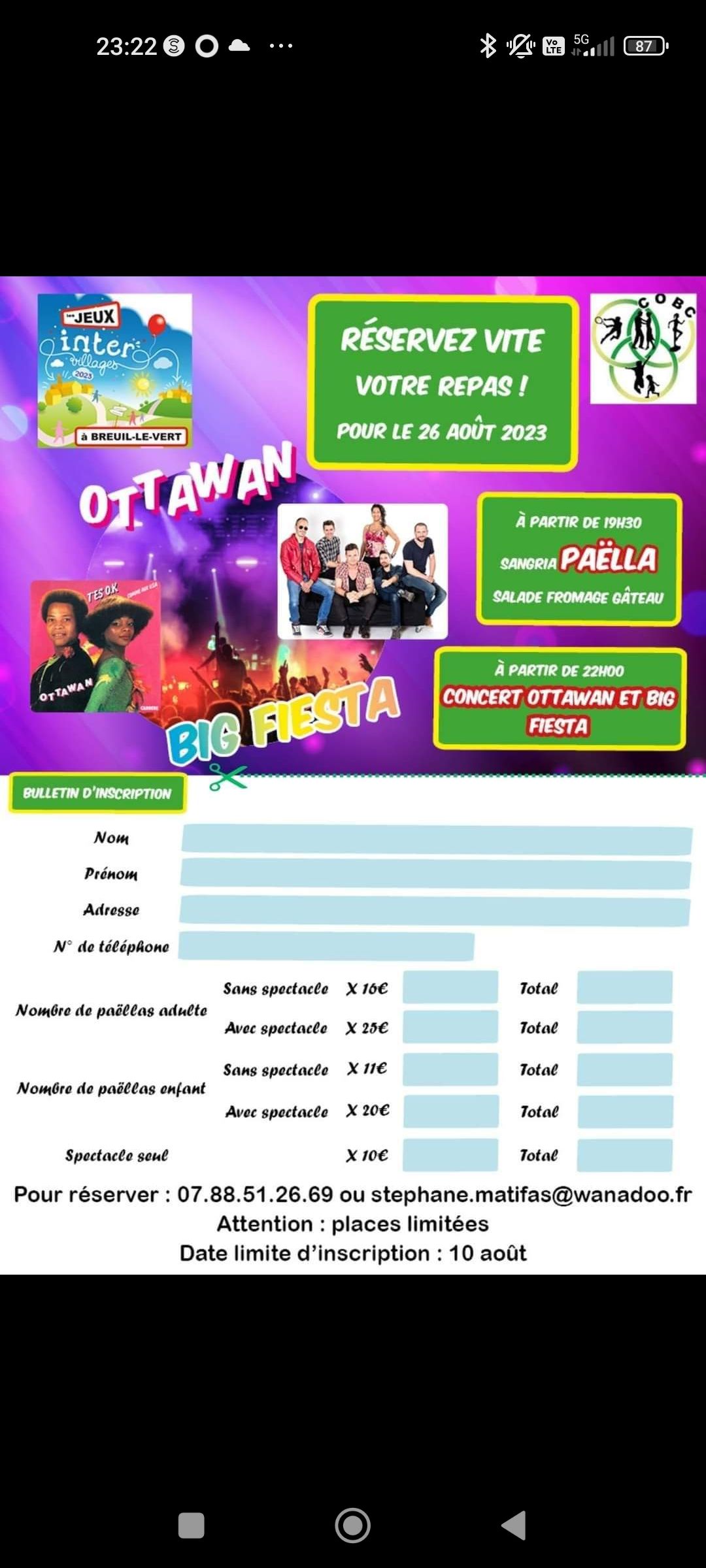 EVASION - Concert Ottawan / Big Fiesta et Paella