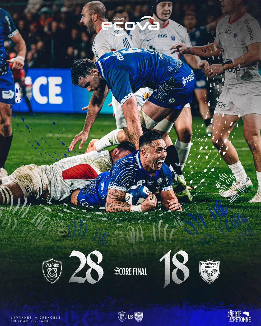 Rugby. Le RCV s'impose face à Grenoble (28-18) au Roazhon Park - OCEANE